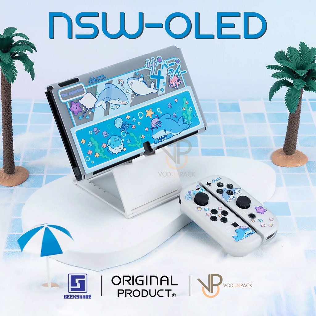 [GeekShare™] TPU+PC OLED CASE เคสใส น้องฉลาม Nintendo Switch OLED สกรีนลาย สุดน่ารัก เคสแยก 3 ...