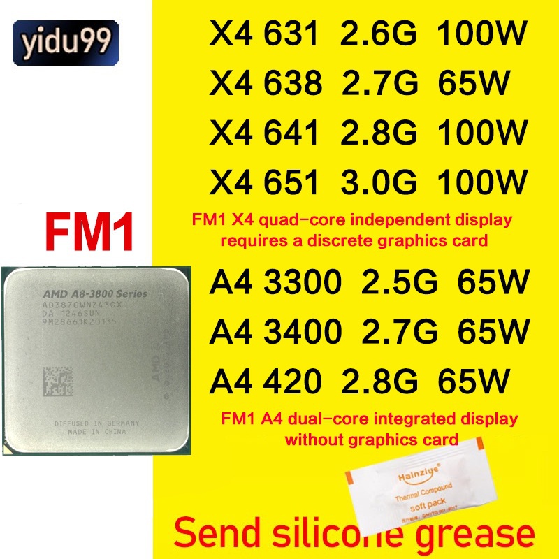 เครื่องประมวลผล CPU AMD Athlon X4 631x4 638x4 641x4 651/K FM1 905-pin ...