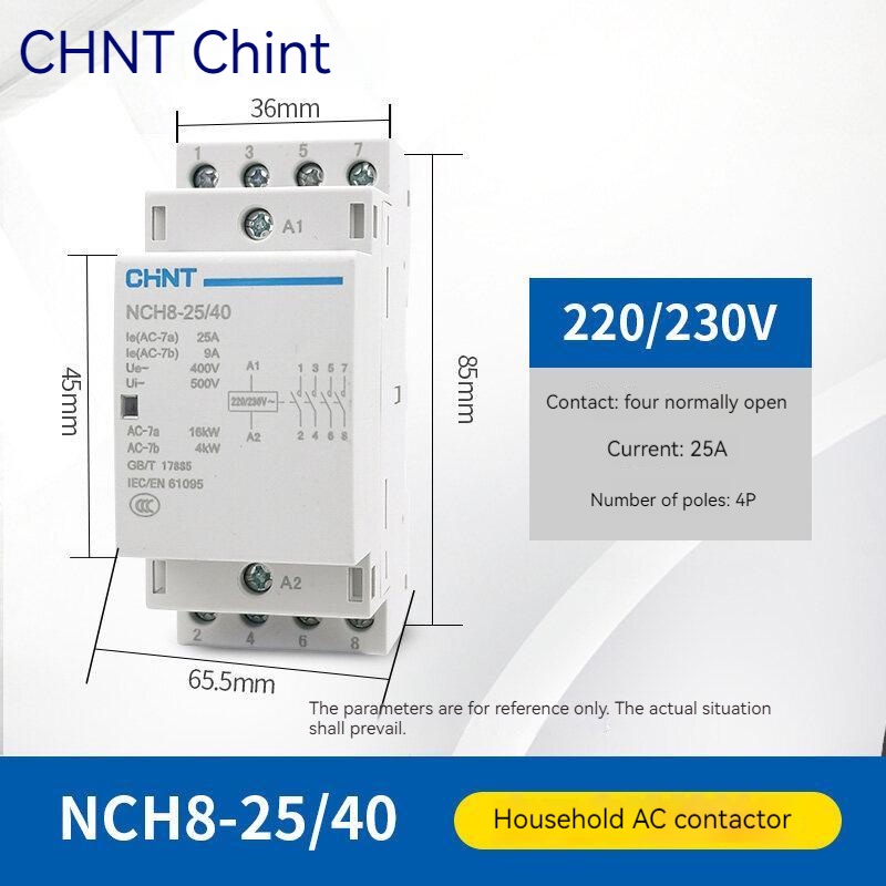 Chint NCH8-25/40 คอนแทคเตอร์สื่อสาร เฟสเดียว ขนาดเล็ก 4P 25A AC220V | Shopee Thailand