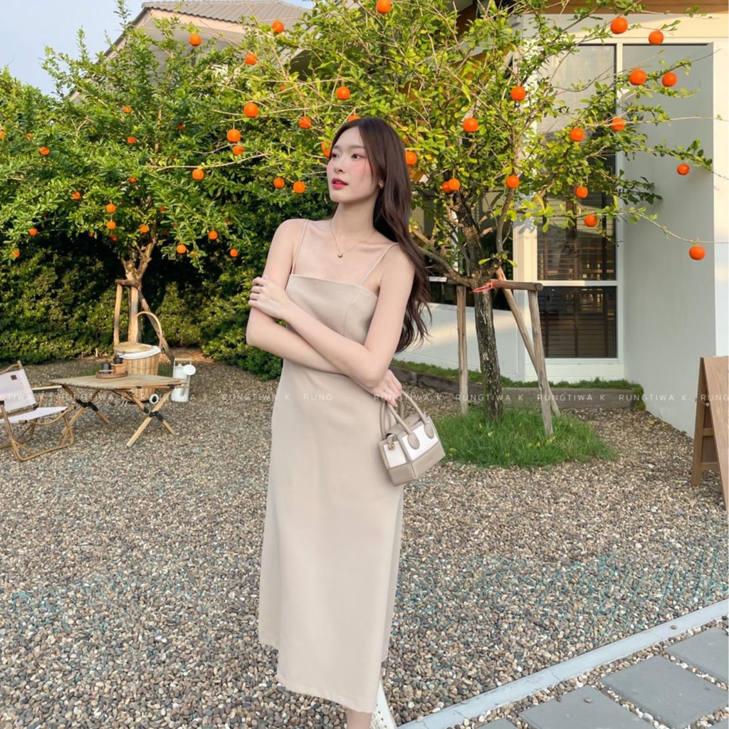 🥖‘Marindy Dress’ - เดรสสายเดี่ยว กระโปรงบาน เดรสสายเดี่ยวกระโปรงยาว ชุด ...