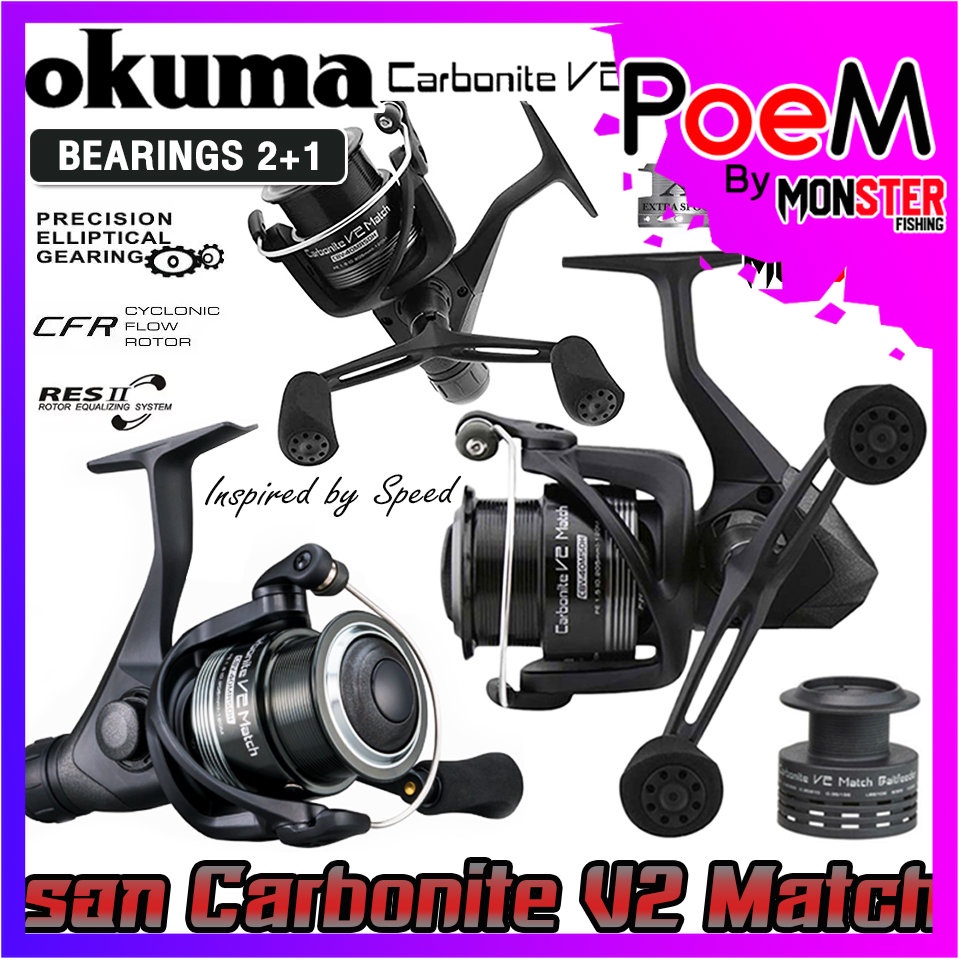 รอกตกปลา รอกสปินนิ่ง OKUMA CARBONITE V2 MATCH CBV-40MSDH Spinning Reel (แถมสปูน) | Shopee Thailand