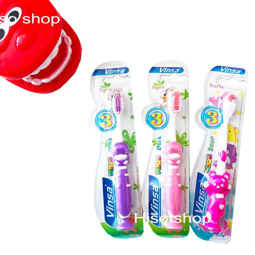 แปรงสีฟันเด็ก vinsa brand ด้ามจับรูปสัตว์ แปรงตั้งได้ สีสันสดใส เพิ่ม ...