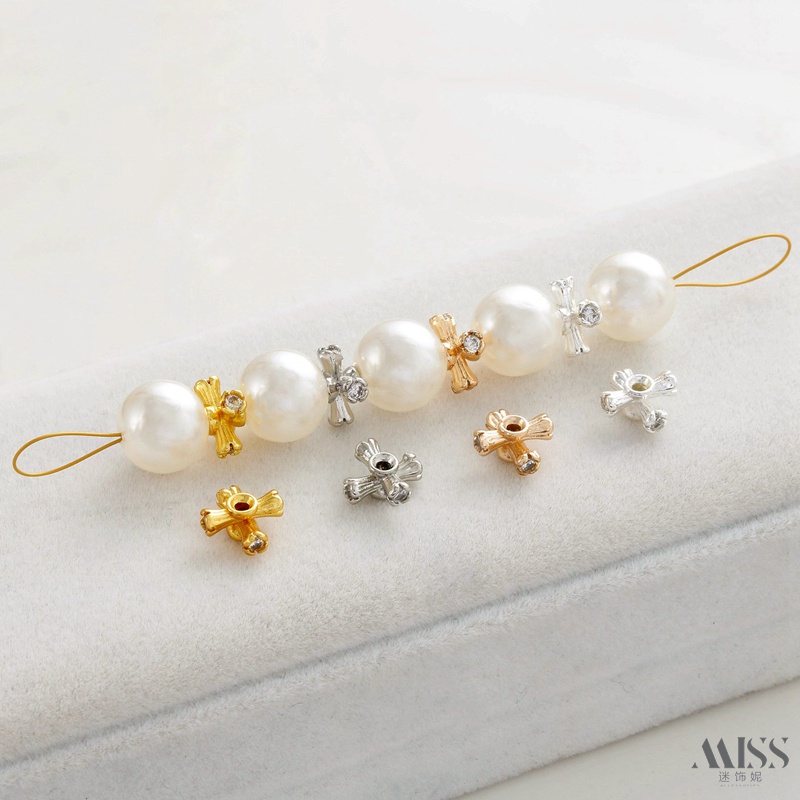 Spacer diy Spacer ลูกปัด 14K Gold-Packed สี Retention ฝังเพทาย Cross ...