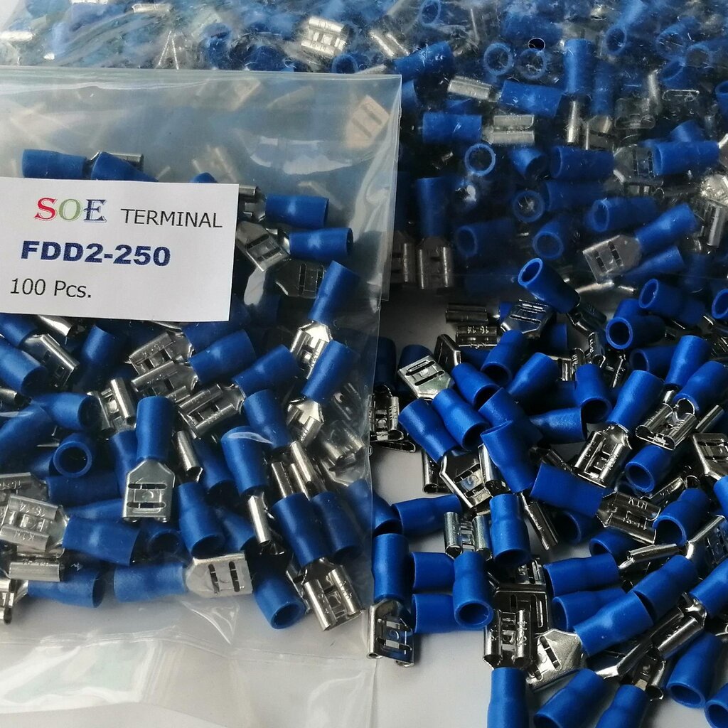 FDD2-250 หางปลาเสียบแอร์ สีน้ำเงิน (0.8x6.35) 1.5-2.5SQm/m ถุงละ 100 ...