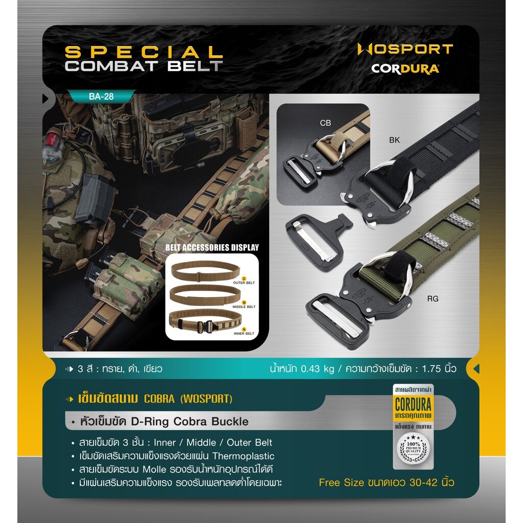 DC722 เข็มขัดสนาม Cobra ( WOSPORT ) Special Combat Belt [ BA-28 ...