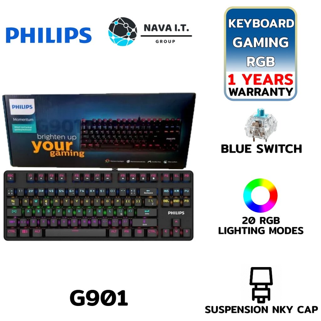 กล่องชำรุด PHILIPS G901 SPK8901 Blue คีย์บอร์ดเกมมิ่ง Switch Mechanical ...