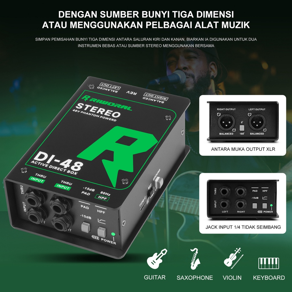 RIWORAL DI-48 DI box คีย์บอร์ดเบสกีตาร์สเตอริโอสองช่อง กล่อง DI Active ...