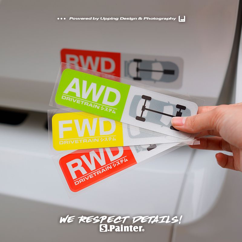 ญี่ปุ่นไดรฟ์ด้านหลังรถไฟ 4WD RWS AWD FWD เตือนสะท้อนแสงรถยนต์ Decal ขับ ...
