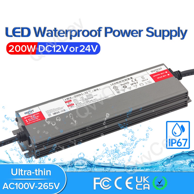 หม้อแปลงไฟ LED 200W DC12V DC24V IP67 กันน้ํา สําหรับพาวเวอร์ซัพพลาย ...