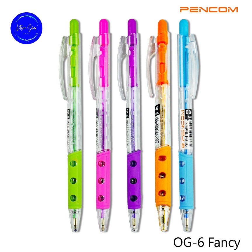 ปากกาน้ำเงิน Pencom รุ่น OG06 ปลอกใส แฟนซีสีสวยงาม ขนาด 0.5 mm. มาพร้อมยางรองจับ เขียนง่าย เส้น ...
