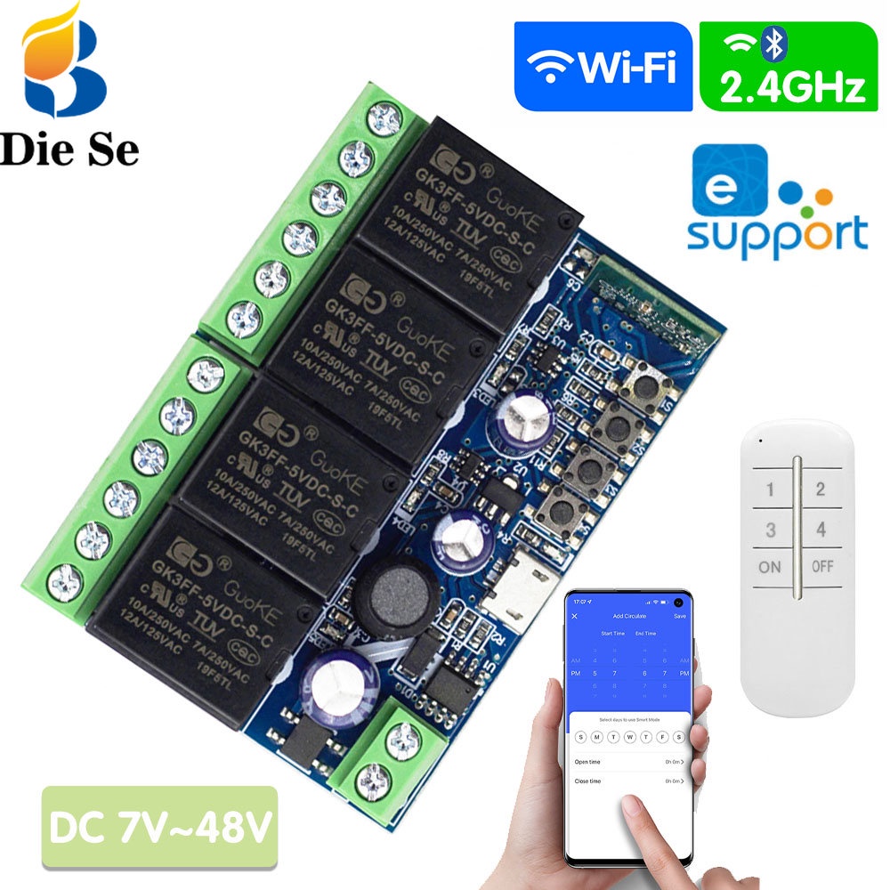 Ewelink โมดูลสวิตช์รับสัญญาณ WIFI DC 12V 24V 48V 4 ช่อง 2.4GHz รีโมต ...
