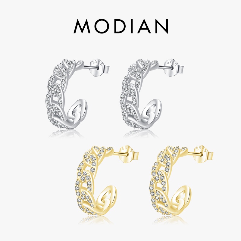 Modian 925 เงินสเตอร์ลิง Platinum Plated ต่างหูสตั๊ด Luxury Clear Cubic ...
