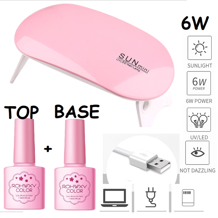 เครื่องอบเล็บเจล SUN Mini+BASE+TOP+ จิ๋วแต่แจ๋ว ขนาดพกพา UV/LED 6w มีสีชมพู / ขาว | Shopee Thailand