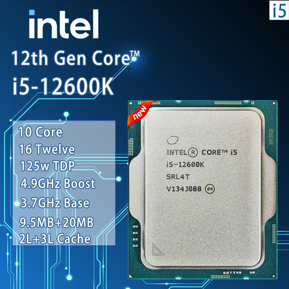 ซ็อกเก็ต CPU Intel Core i5-12600K i5 12600K 3.4 GHz Ten-Core Sixteen ...