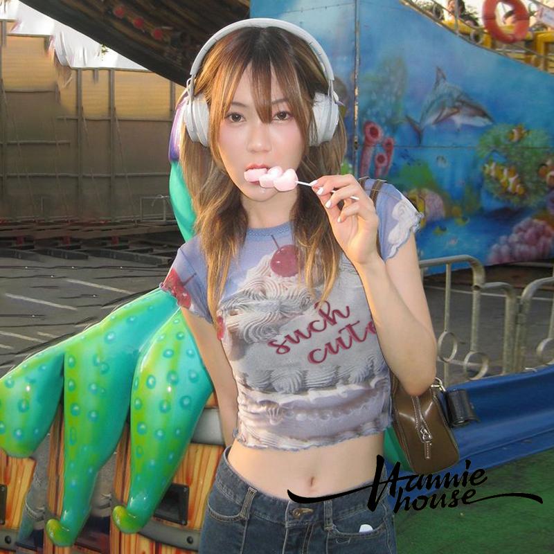 Hannie- เสื้อยืด ผ้าตาข่าย พิมพ์ลายตัวอักษร แฟชั่นฤดูร้อน สําหรับ ...