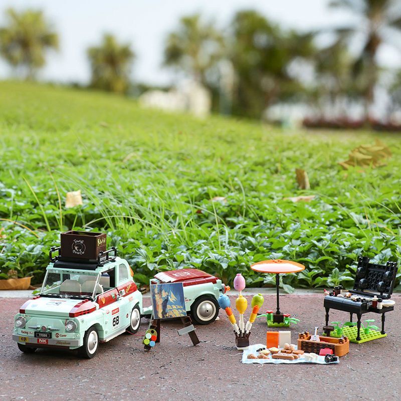 Technology Tourist Picnic Car Model Bricks MOC High-Tech Fiat 500 ...