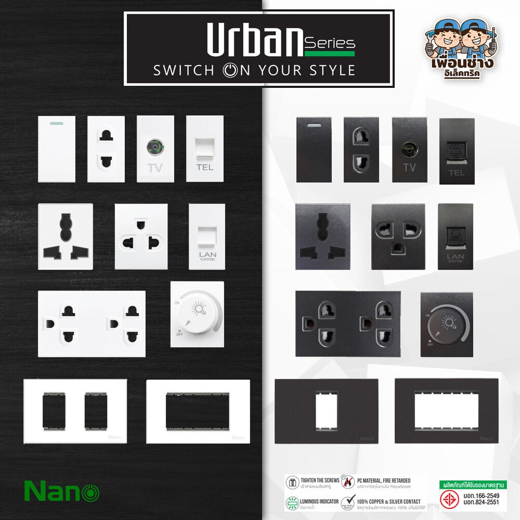 Urban Nano สวิตซ์ เต้ารับกราวคู่ กราวคู่แนวตั้ง หน้ากาก ฝาครอบ ปลั๊ก ...