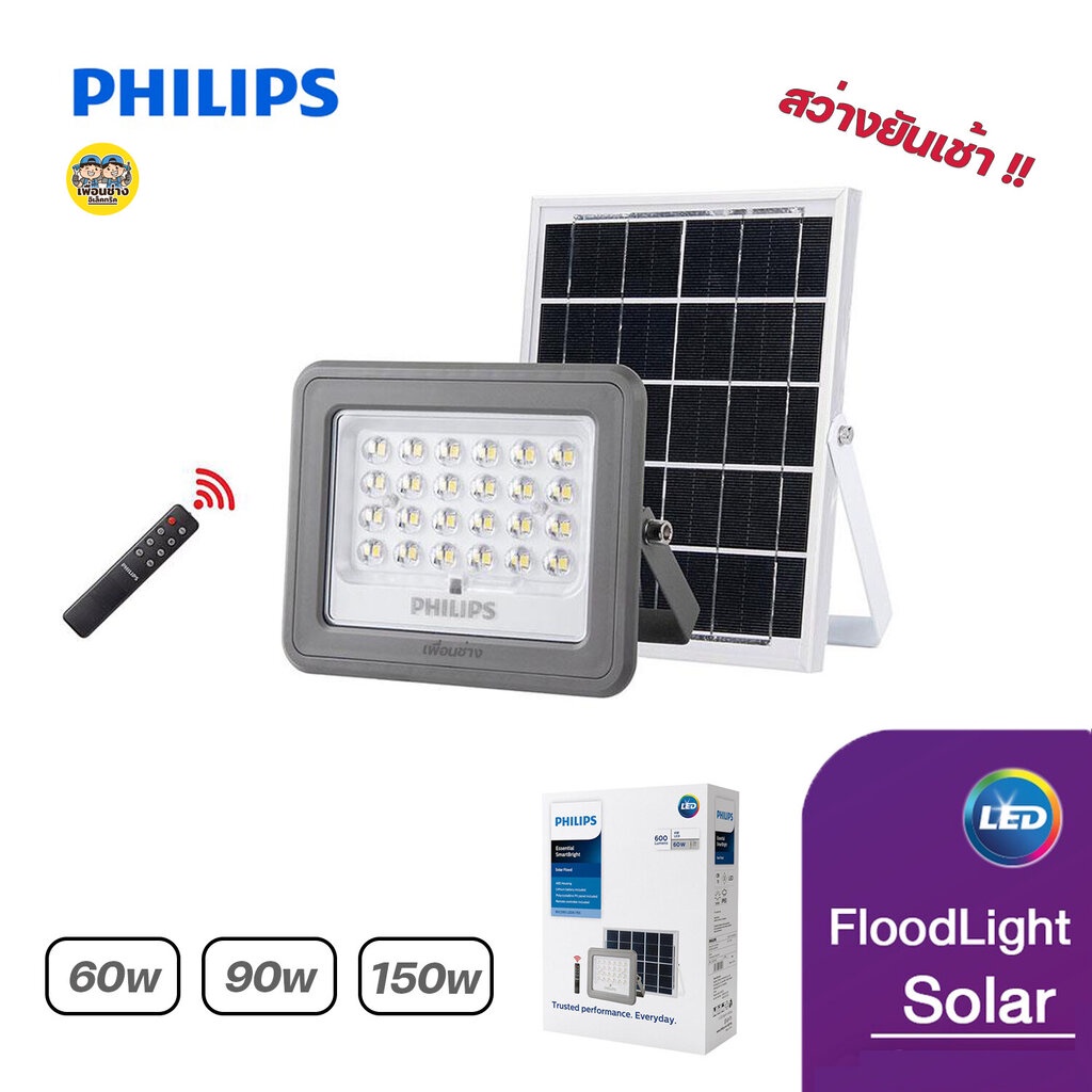 โคมไฟโซล่าเซล Philips SmartBright Solar Flood Light BVC080 พร้อมแผงโซลาร์และรีโมทควบคุม โซล่าเซล ...