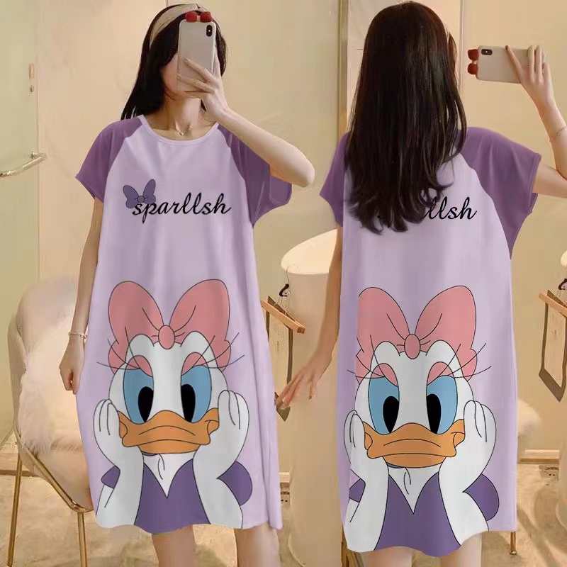 🍁9005S🍁 ชุดนอนกระโปรง ชุดนอนลายการ์ตูน ชุดนอนเดรสยาวผ้าคอตตอนอย่างดี ...