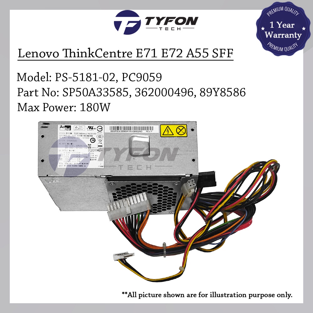 พาวเวอร์ซัพพลาย Lenovo ThinkCentre A70 E71 E72 E73 M60E M70E M75E M71 M72E M73 SFF PSU 180W ...