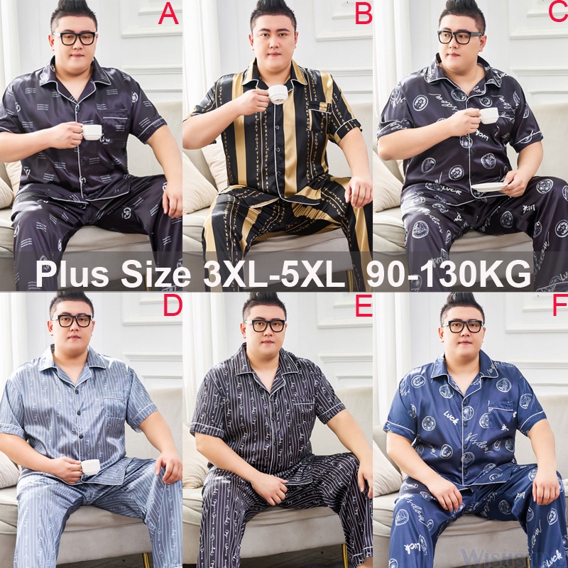 ชุดนอนแขนสั้น ผ้าไหมซาติน พิมพ์ลายทาง ทรงหลวม พลัสไซซ์ สําหรับผู้ชาย ไซซ์ 3XL - 5XL | Shopee ...