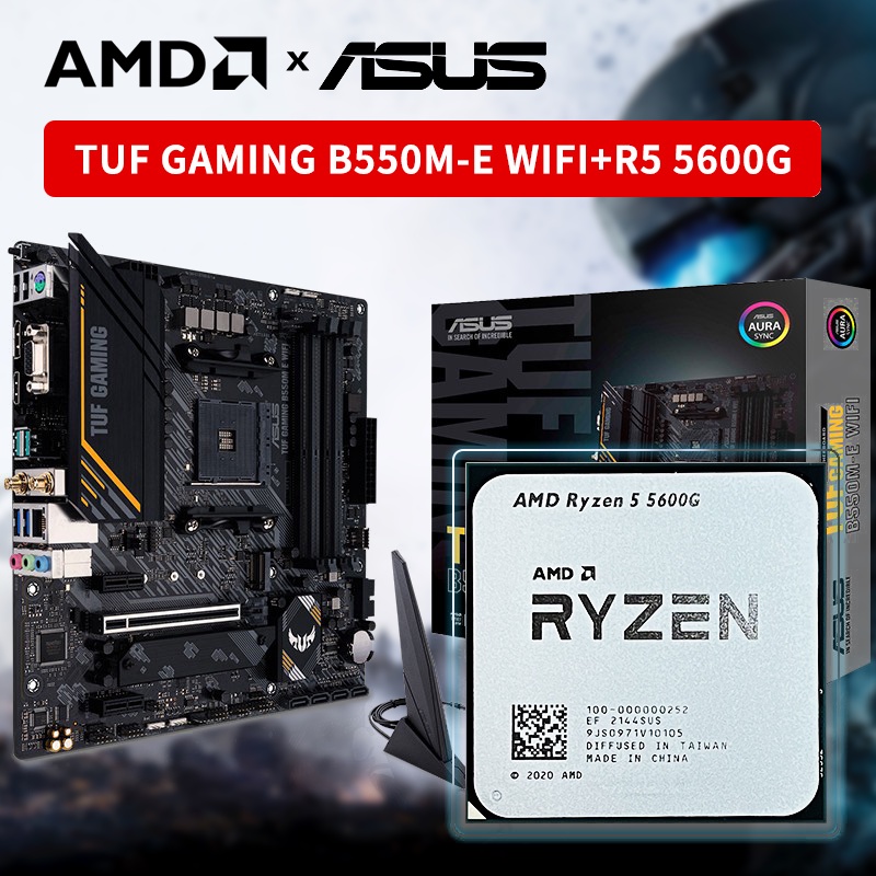 เมนบอร์ดโปรเซสเซอร์ CPU AMD R5 5600G Ryzen 5 5600G และ ASUS TUF GAMING B550M-E WI-FI Micro-ATX ...