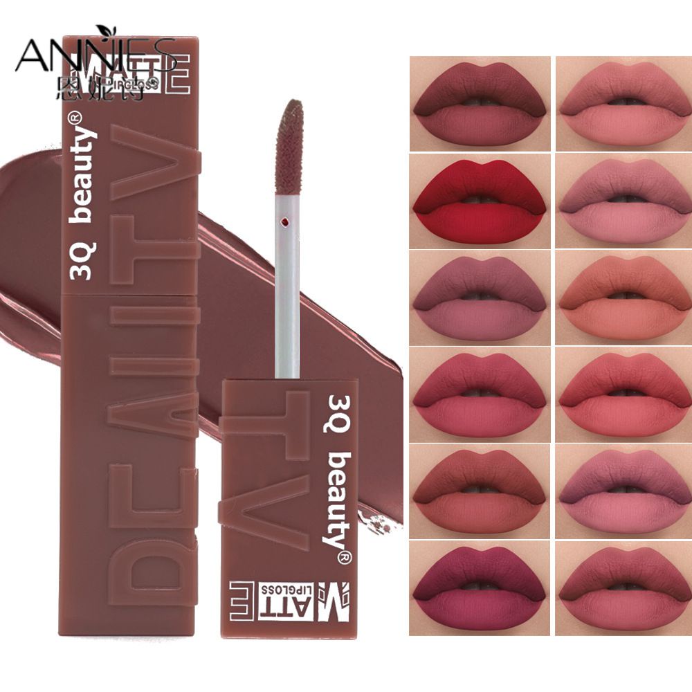 24 สี 3Q Beauty Lipstick Matte Lip Gloss ลิปกลอสกันเหงื่อลิปทินท์ติดทนนานไม่ติดริมฝีปากมืออาชีพ ...