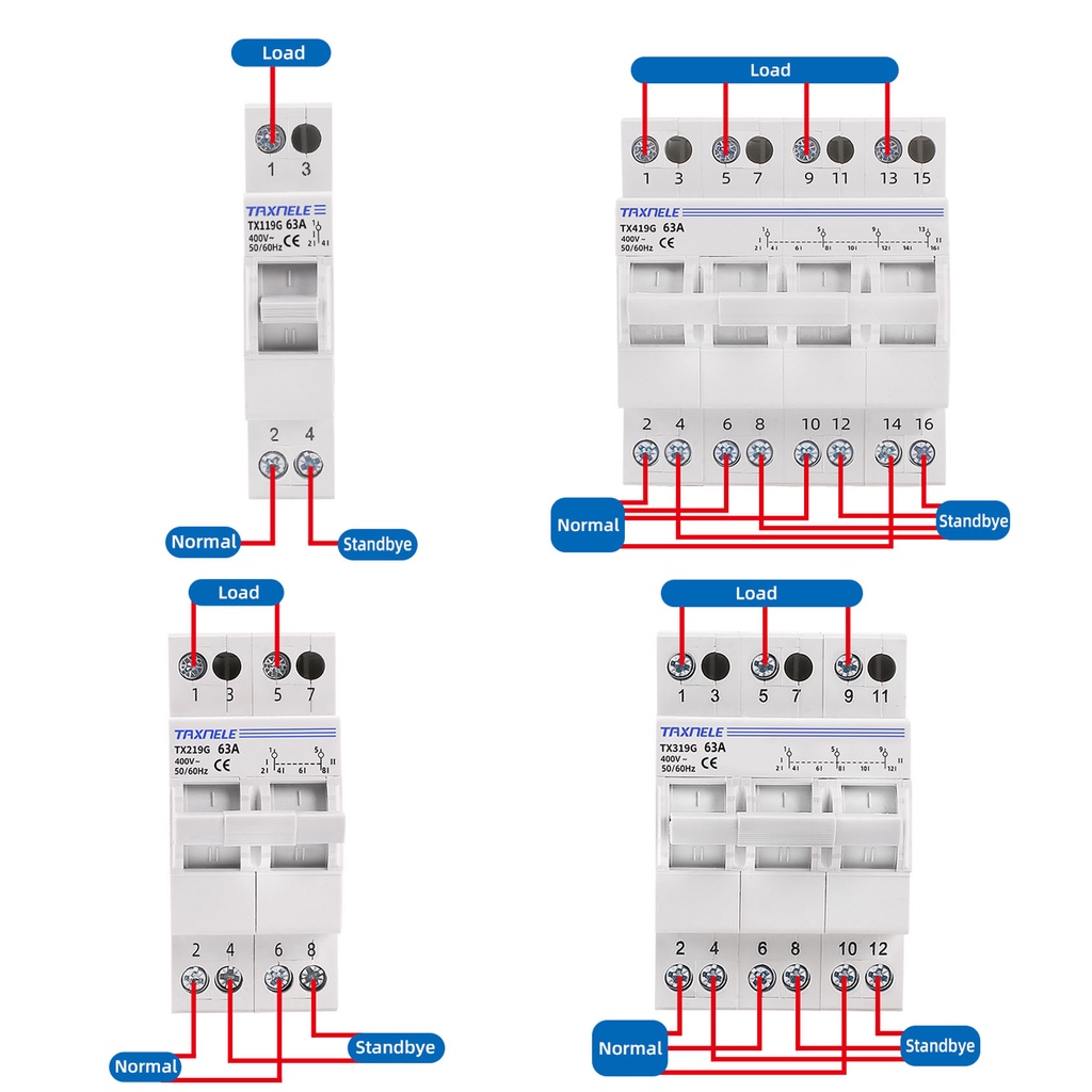 Taxnele 1P 2P 3P 4P 40A 63A MTS Dual Power Manual Transfer Switch ...