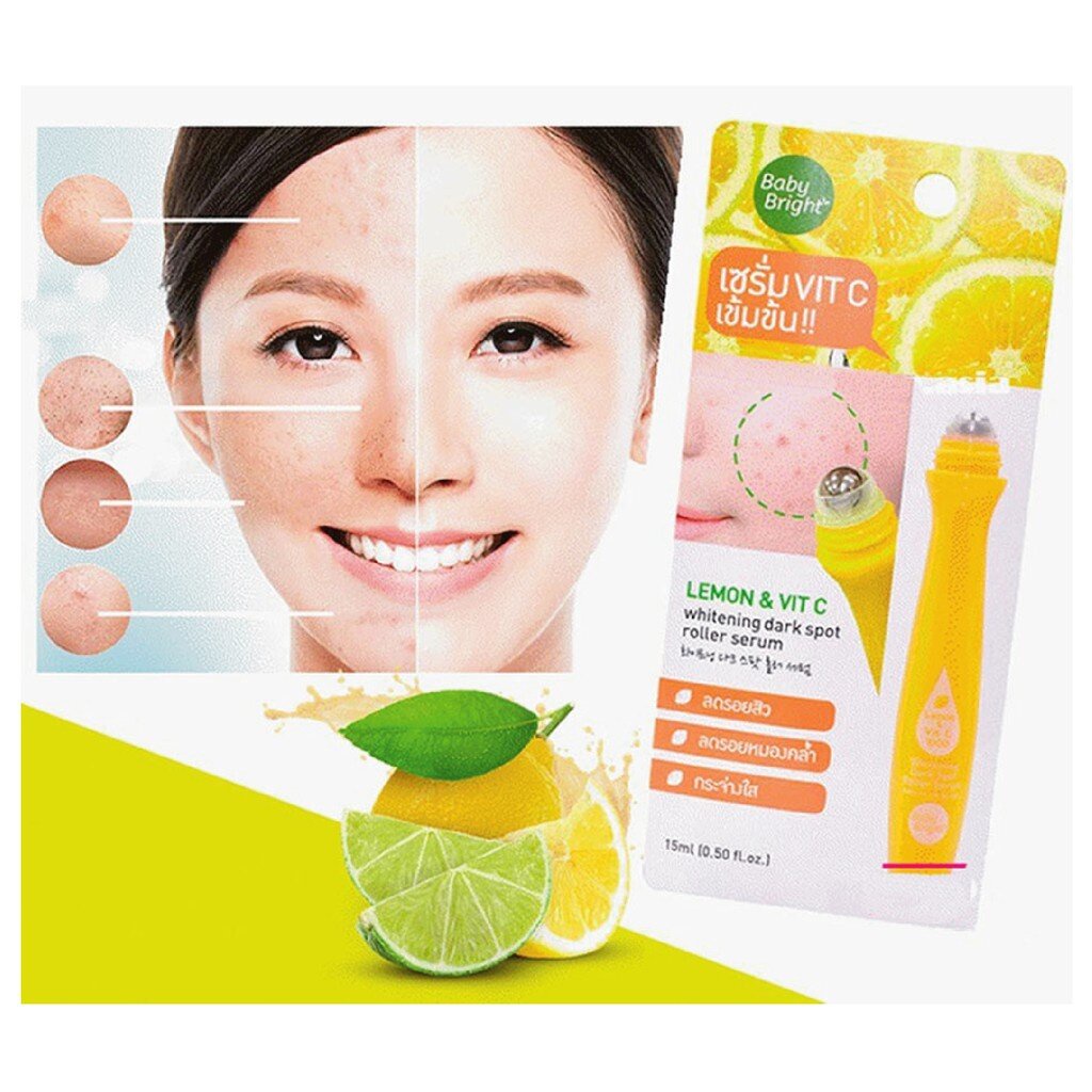 (3ชิ้น/กล่อง) Baby Bright Lemon & Vit C Whitening Dark Spot Roller Serum 15ml. | Shopee Thailand