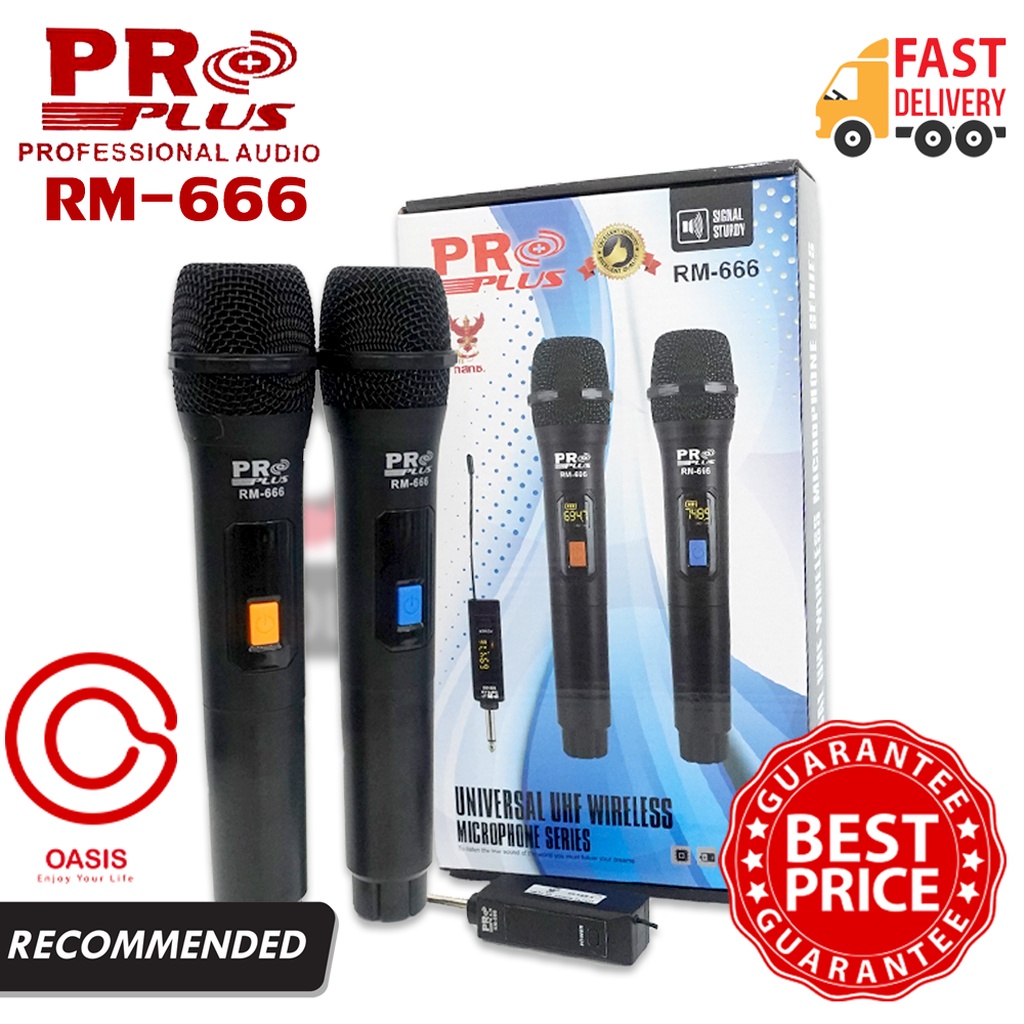 ไมค์ลอยพกพา PROPLUS RM-666 (ฟรีส่ง!! +ถุงคลุมไมค์) ปรับความถี่ได้ ไมโครโฟนไร้สาย ไมค์ลอยคู่ ...