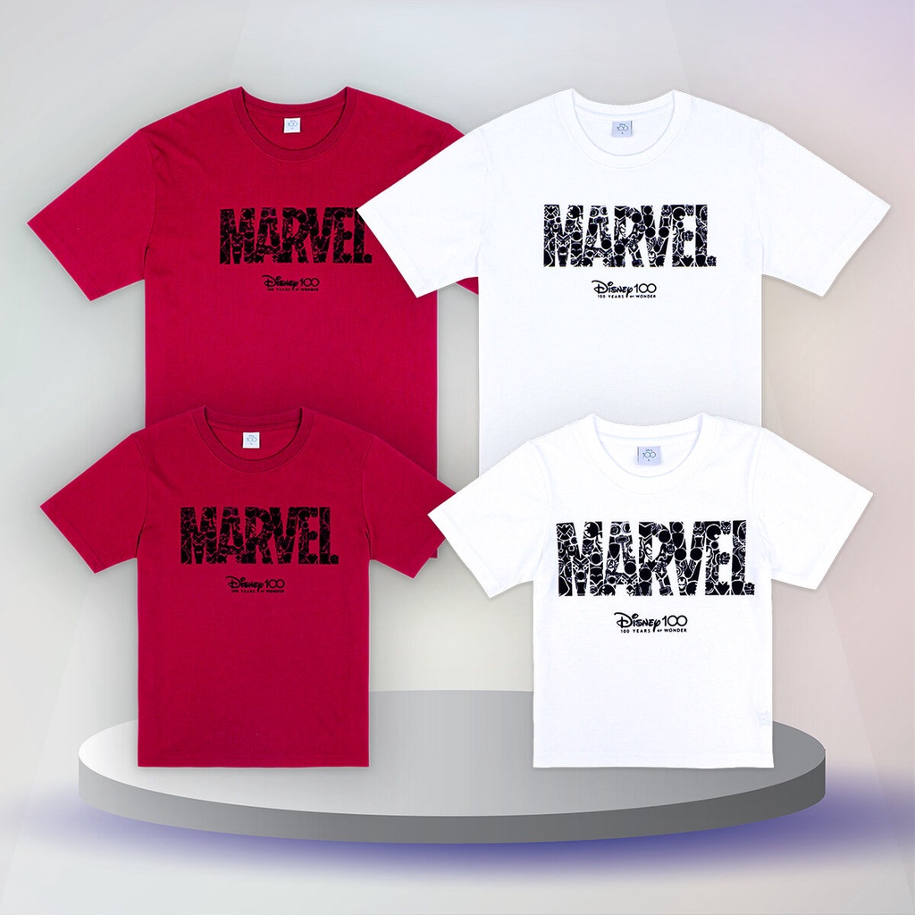 Disney 100 Years Of Wonder Men T-Shirt Marvel Logo Flock Print -เสื้อ ...