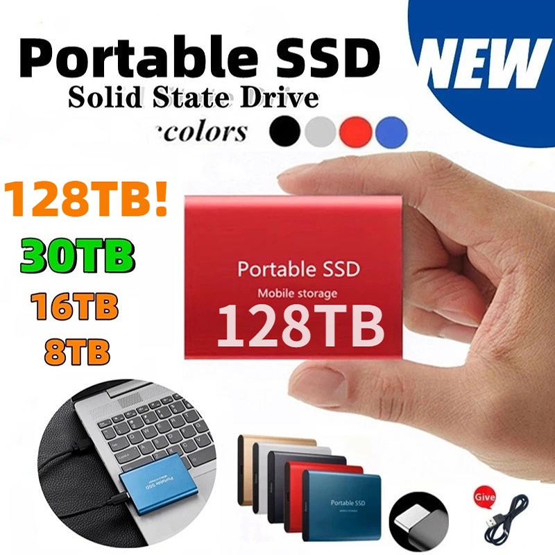 ฮาร์ดดิสก์ภายนอก 1TB 2tb 8tb 16 tb 30 tb 60 tb 128 tb Mini Portable SSD ...