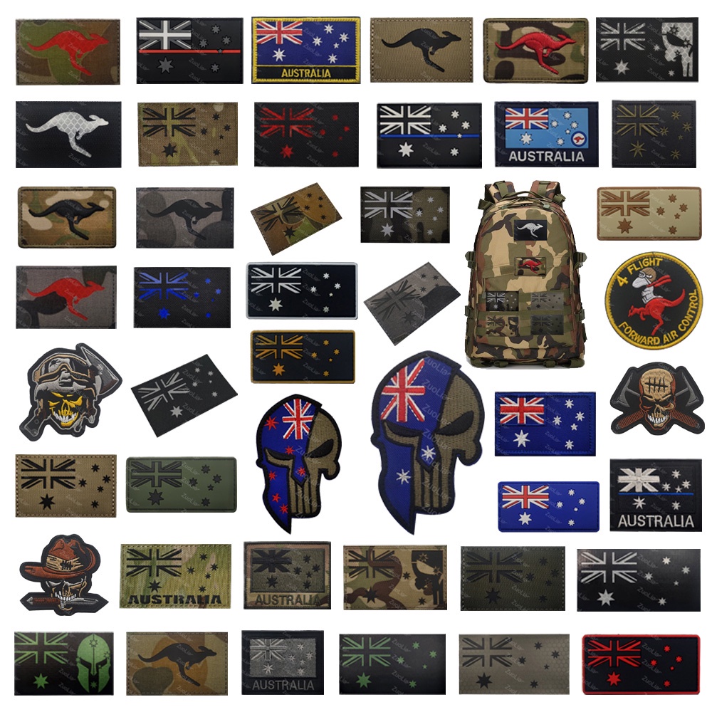 Velcro Patch ออสเตรเลียธง PVC + ปลอกแขนปัก Velcro Morale Badge กระเป๋า ...