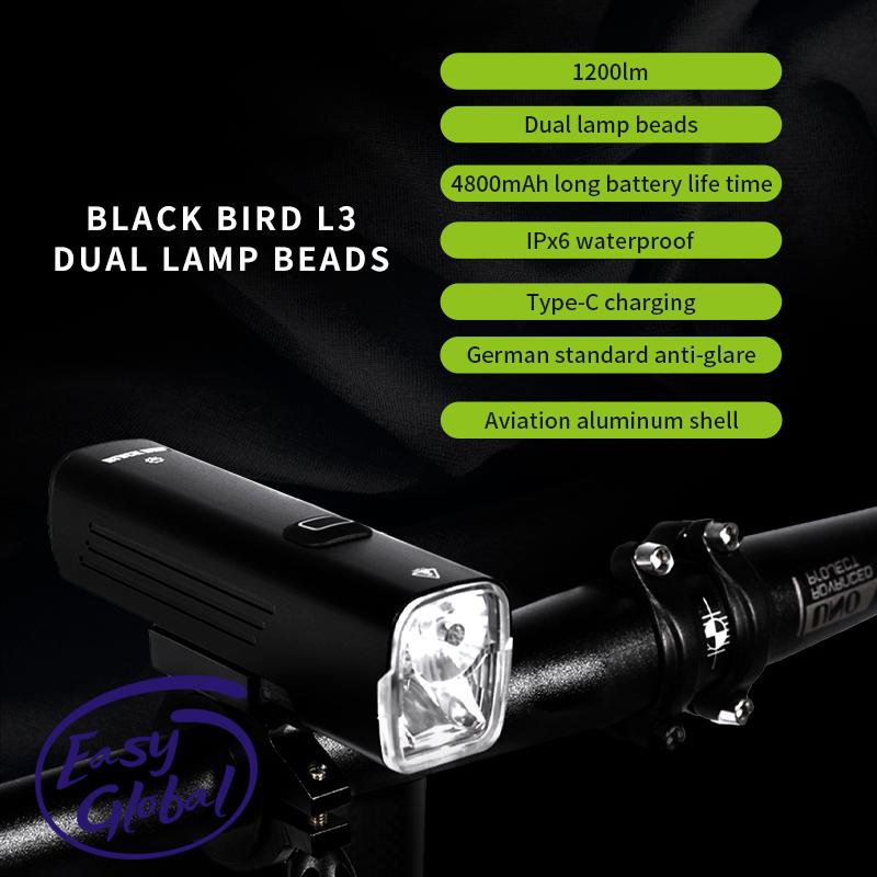 Blackbird L3 โคมไฟหน้าจักรยาน 1200lm กันฝน Type-C ชาร์จไฟได้ แบบคู่ ไฟ ...