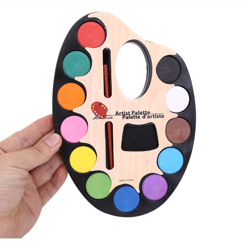 [HS-618] ชุดระบายสีน้ำ สีน้ำ สีน้ำแบบแห้ง พร้อมจานสี 12สี S0177 แถมพู่กัน ศิลปะ สำหรับเด็ก จับ ...