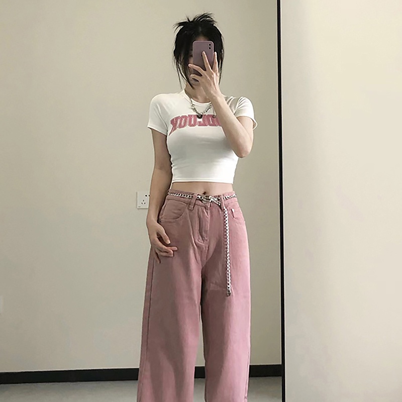 Ming Summer เสื้อยืดครอปท็อป คอกลม แขนสั้น พิมพ์ลายตัวอักษร สไตล์ ...