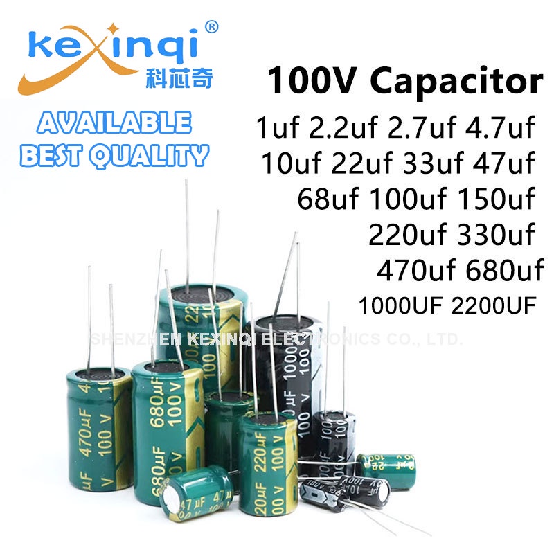 ตัวเก็บประจุอลูมิเนียมไฟฟ้า 100V 1 2.2 2.7 4.7 10 22 33uf 47uf 68uf 100uf 150uf 220uf 330uf ...