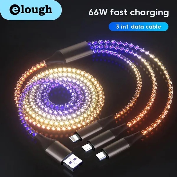 Elough 3 in 1 สายชาร์จ USB LED Type C 1.2 ม. ชาร์จเร็ว สําหรับโทรศัพท์มือถือ | Shopee Thailand