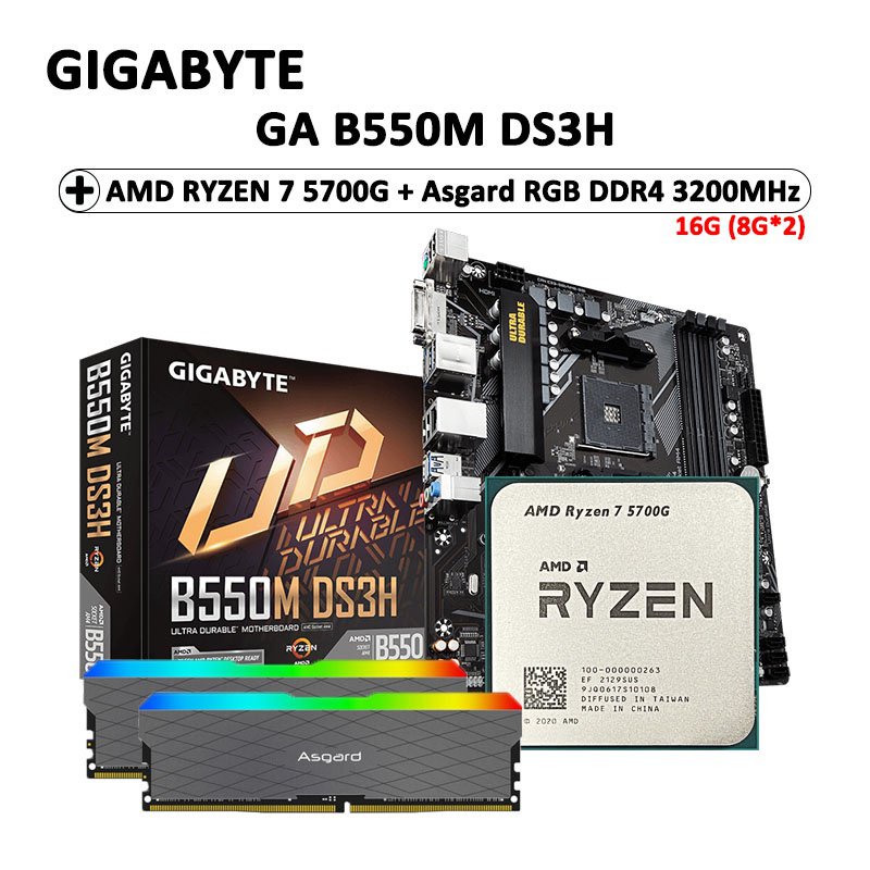 Gigabyte B550M DS3H เมนบอร์ด AMD RYZEN R7 5700G CPU Asgard W2 series ...