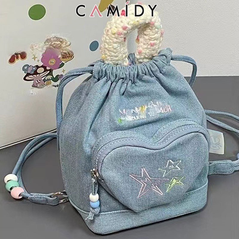 Camidy ใหม่ Retro Denim Painter กระเป๋าเป้สะพายหลัง Candy Girl Mini ...