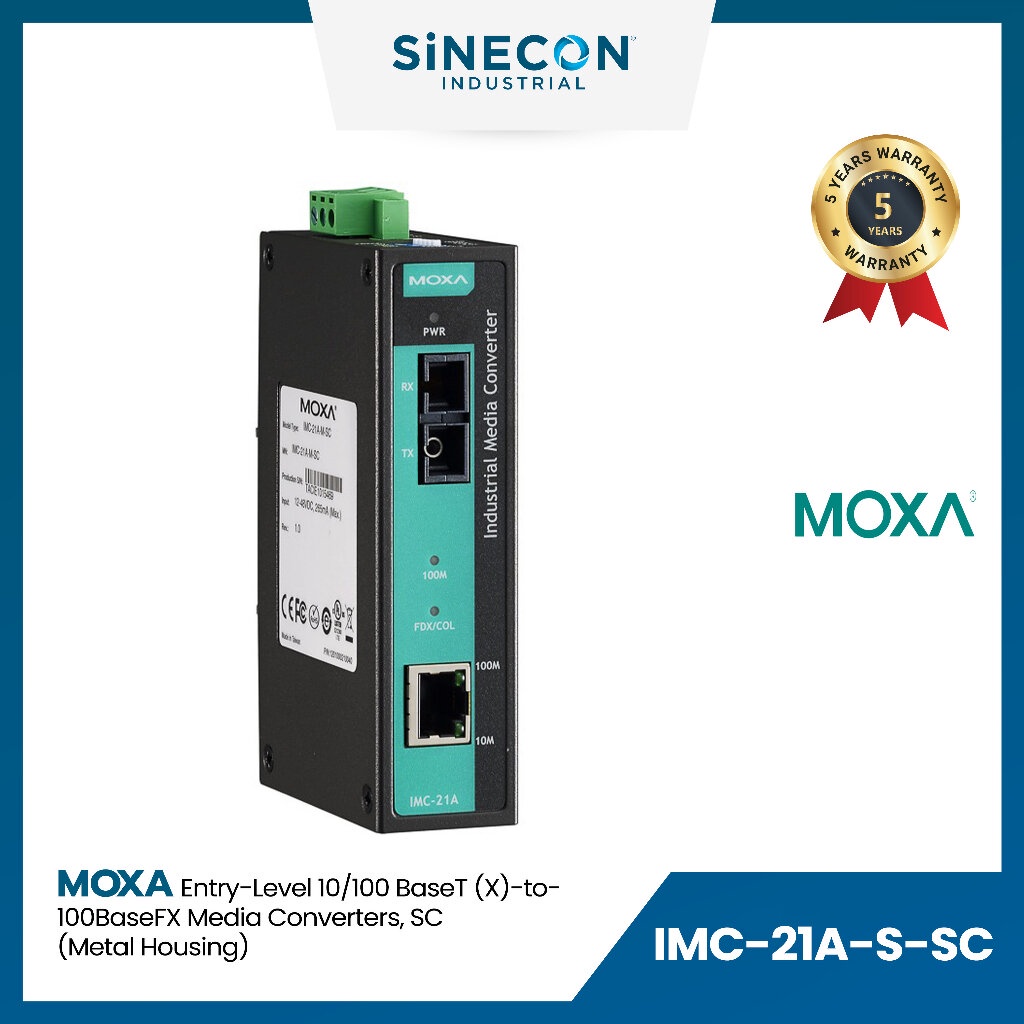 Moxa โมซ่า Media Converter รุ่น IMC-21A-S-SC entry-level 10/100BaseT(X)-to-100BaseFX media ...