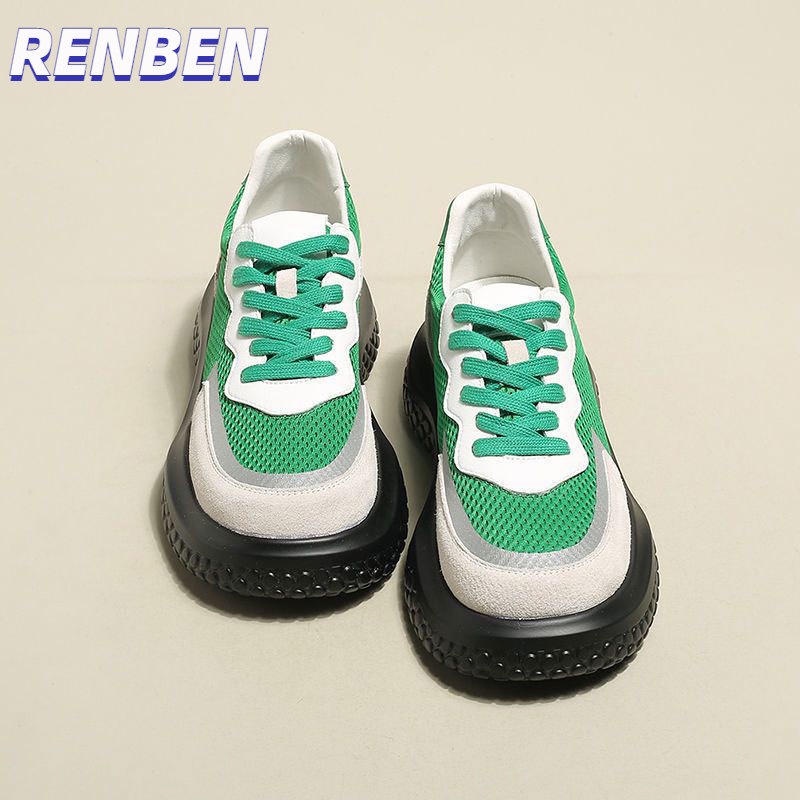 RENBEN ใหม่ของผู้หญิงกีฬาด้านล่างหนาตาข่ายระบายอากาศรุ่นระเบิดในรองเท้าสีขาวน้ำขนาดเล็ก | Shopee ...