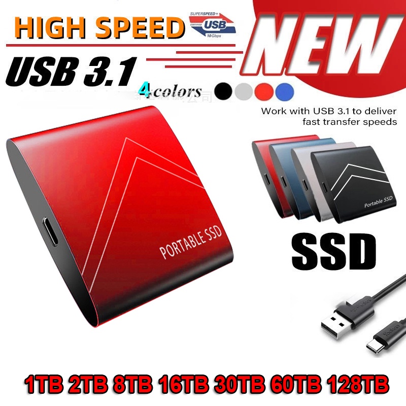 ฮาร์ดดิสก์ภายนอก SSD 1TB 2TB 8TB 16TB 30TB 60TB 128TB USB 3.1 ความเร็วสูง สําหรับ Mac แล็ปท็อป ...