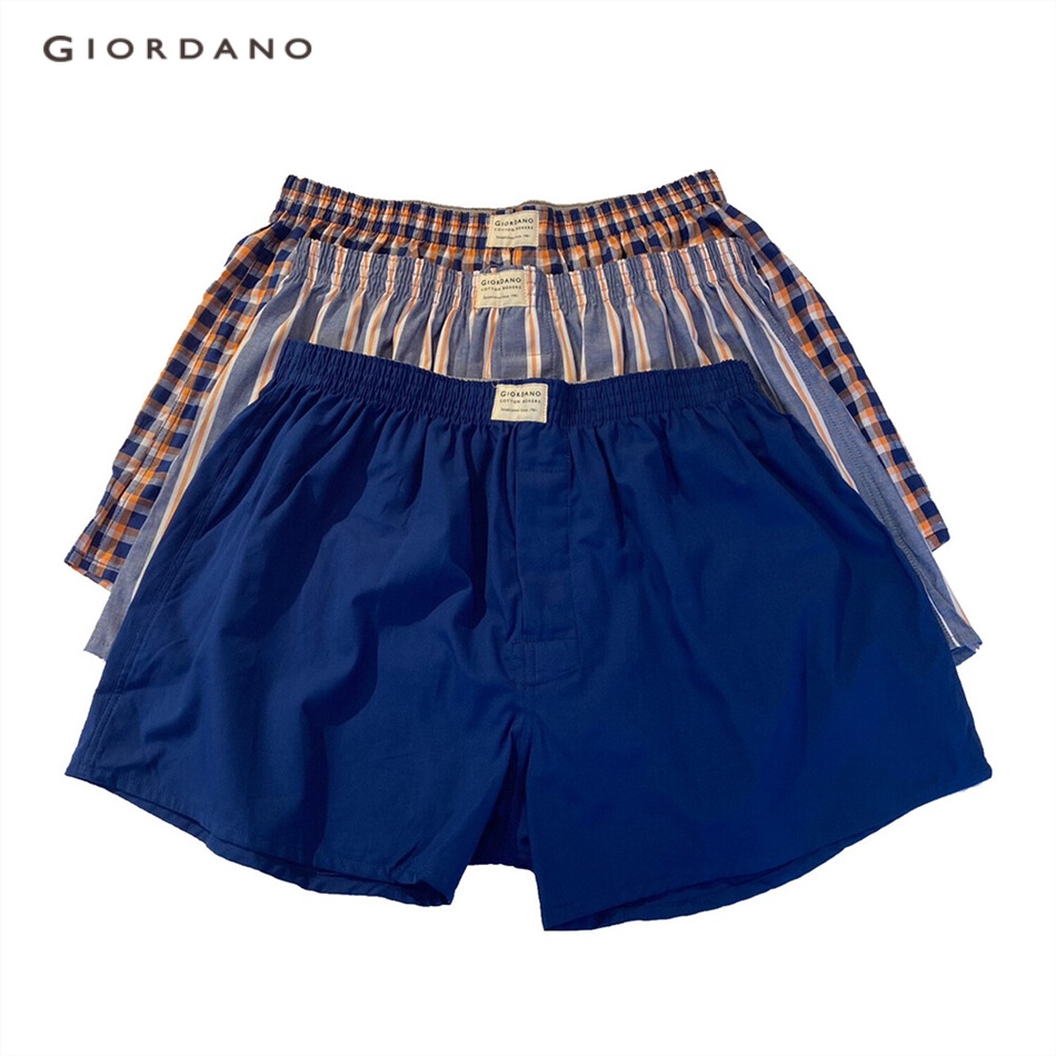 GIORDANO กางเกงบ๊อกเซอร์ ผ้าฝ้าย Men's Cotton boxers (3pcs/pack ...