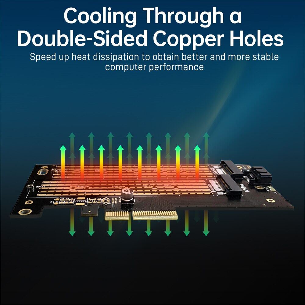 Jeyi อะแดปเตอร์ SK6 m.2 Dual m.2 PCIe 4.0 สําหรับช่อง NVME NGFF SSD NVME (m Key) และ SATA (b Key ...