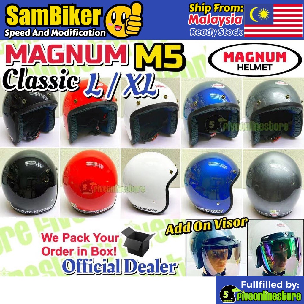 Magnum หมวกกันน็อค M5 คลาสสิก Topi Keledar Motorsikal L XL 3 ปุ่ม ...