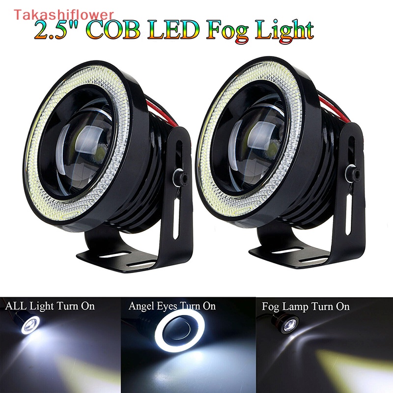 (Takashiflower) 2.5'' 15W Car White COB LED Projector Angel Eyes Blue Ring DRL Fog Light Lamp ...