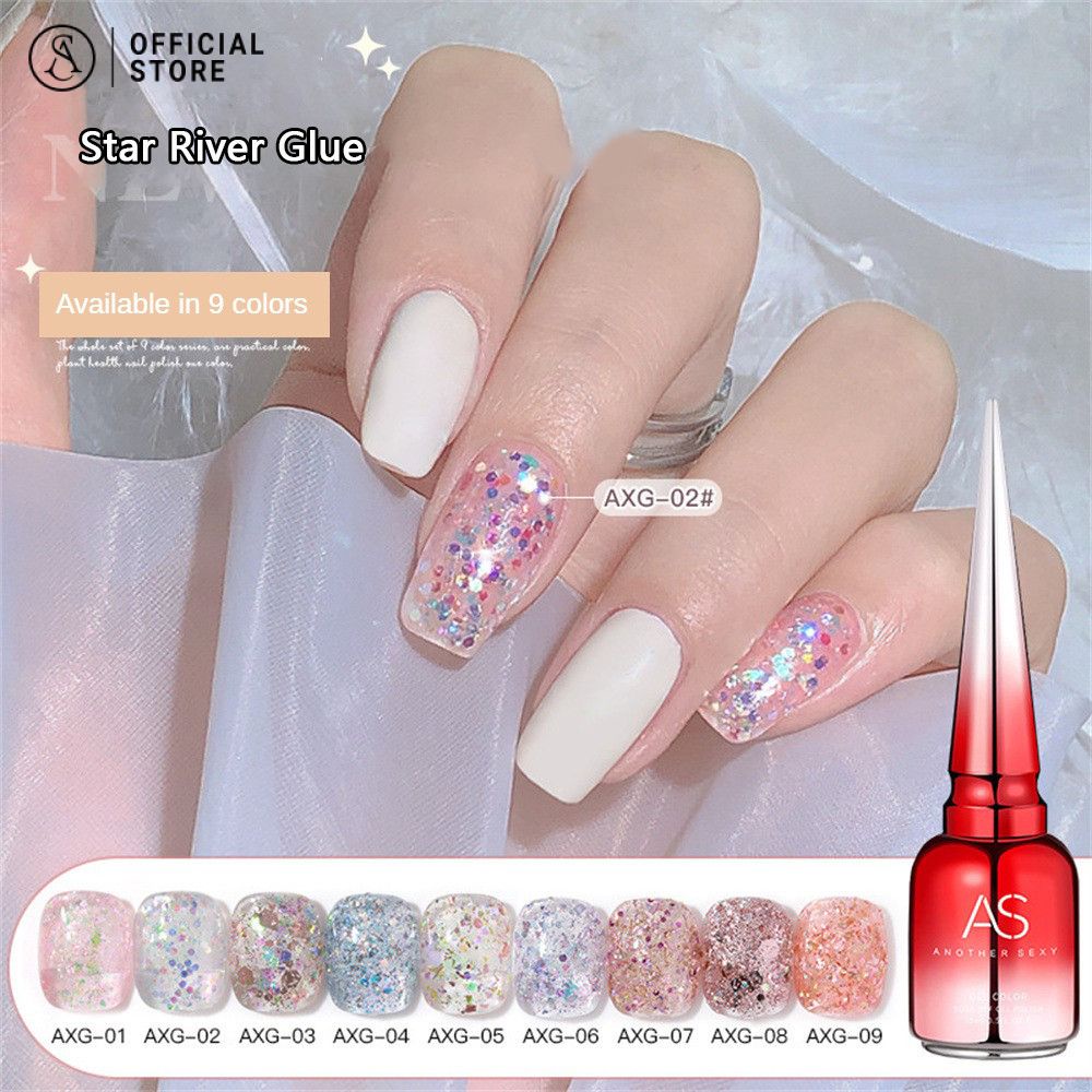สีเจล สีทาเล็บเจล กากเพชร AS ( รหัส AXG ) 9 เฉด 15ml ยาทาเล็บเจล AS เงา ...