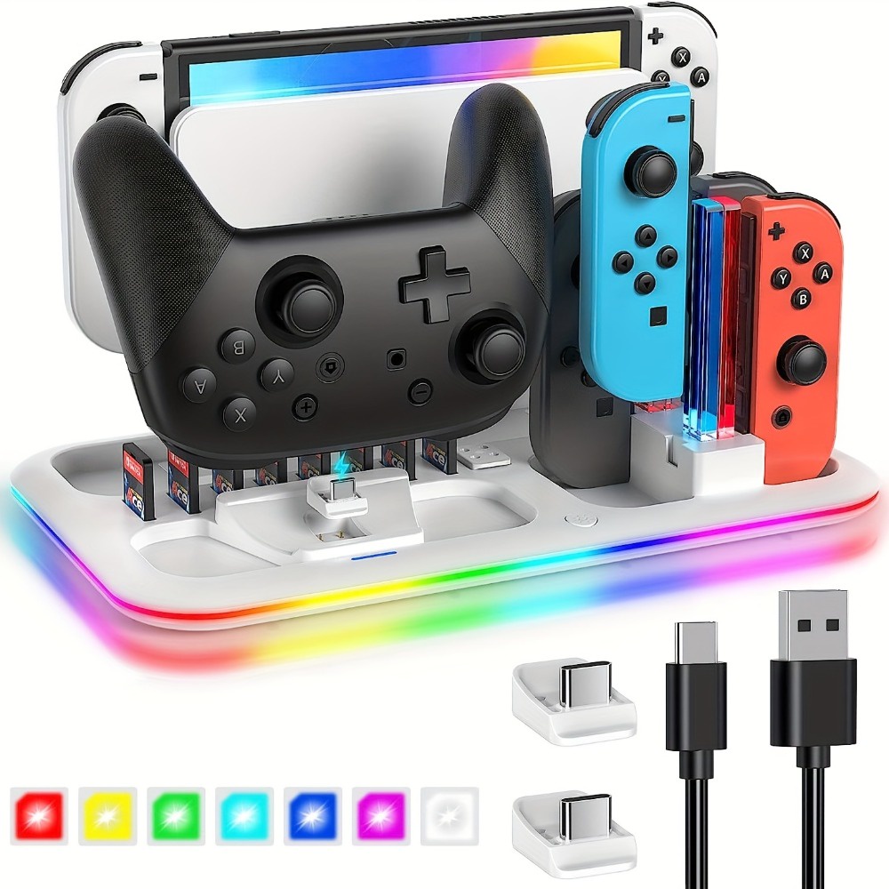 แท่นชาร์จ อเนกประสงค์ พร้อมไฟ RGB LED สําหรับ Nintendo Switch & Switch ...