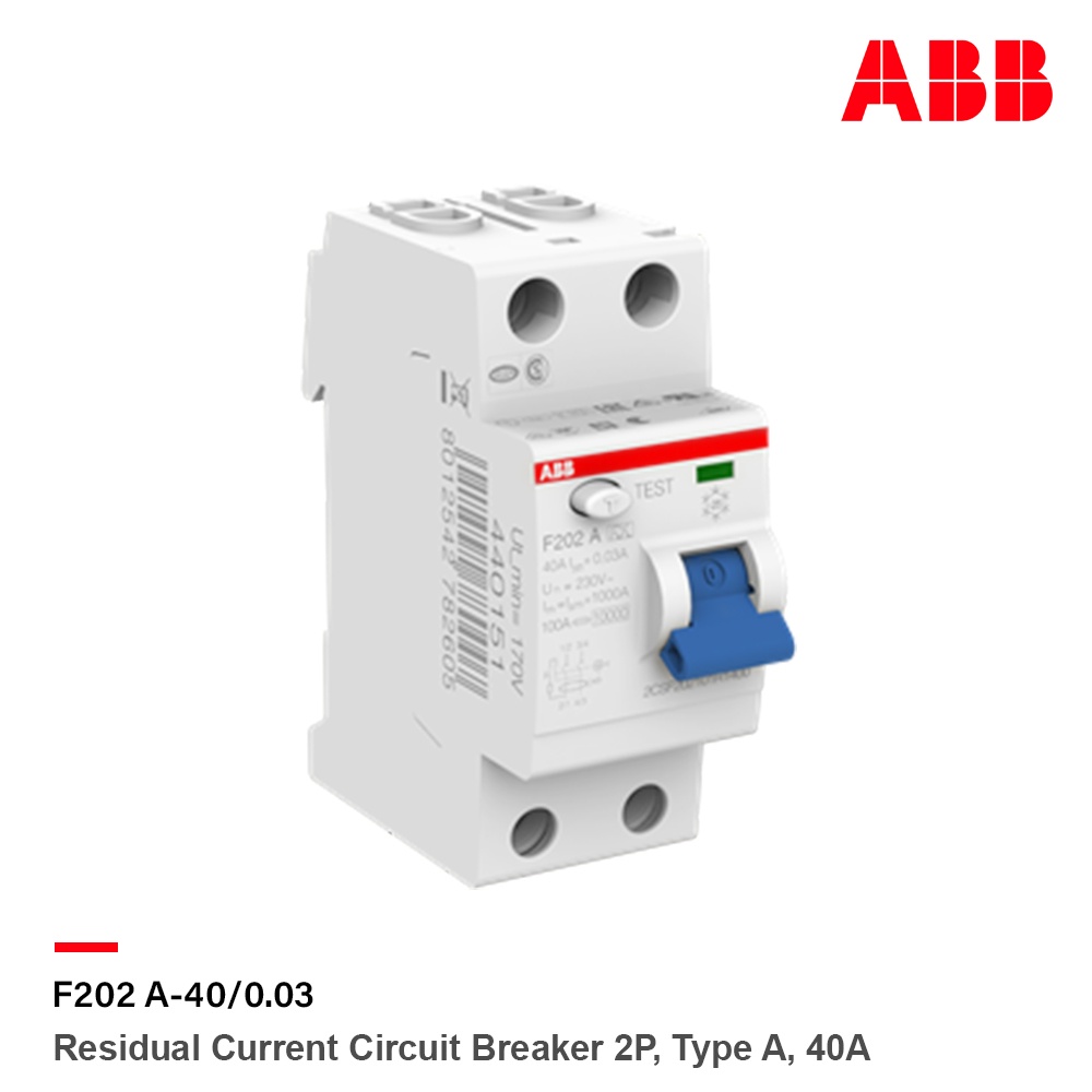 ABB F202 A-40/0.03 Residual Current Circuit Breaker (RCCB) 2P, TypeA, 30mA, 40A รุ่น F200 l ...